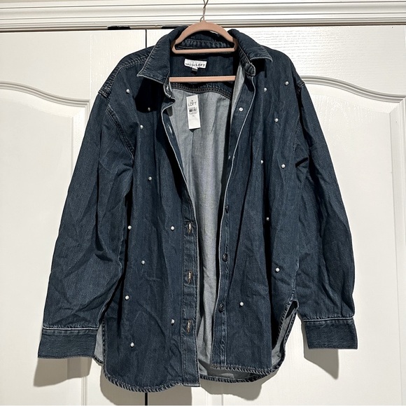 LOFT | Jackets & Coats | Loft Pearl Embellished Jean Jacket Nwt Sz Xl ...